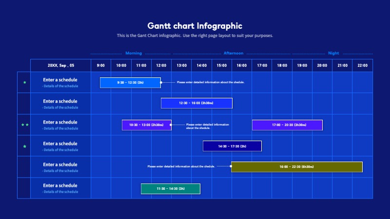 A simple conceptual Gantt chart in navy and blue - MiriCanvas