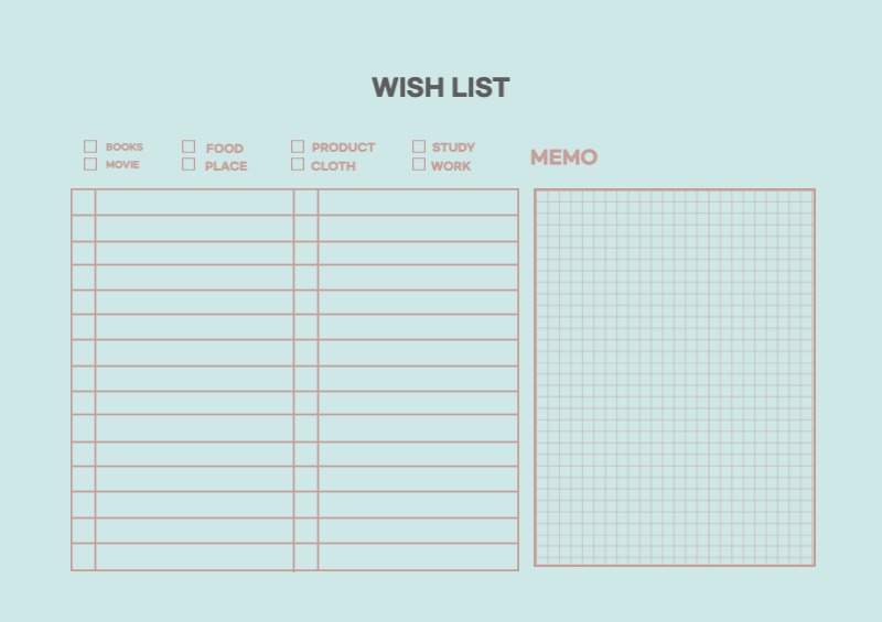 Mint Lines Simple Wishlist - MiriCanvas