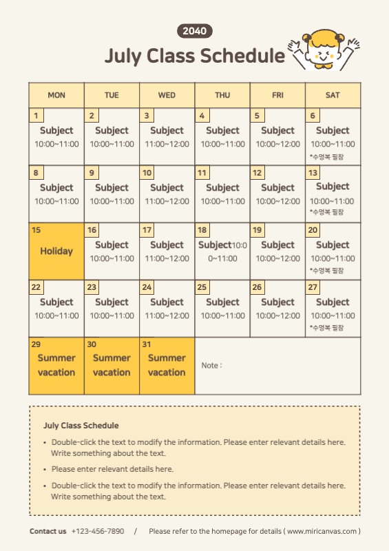 yellow simple illustration summer class schedule documentation template ...
