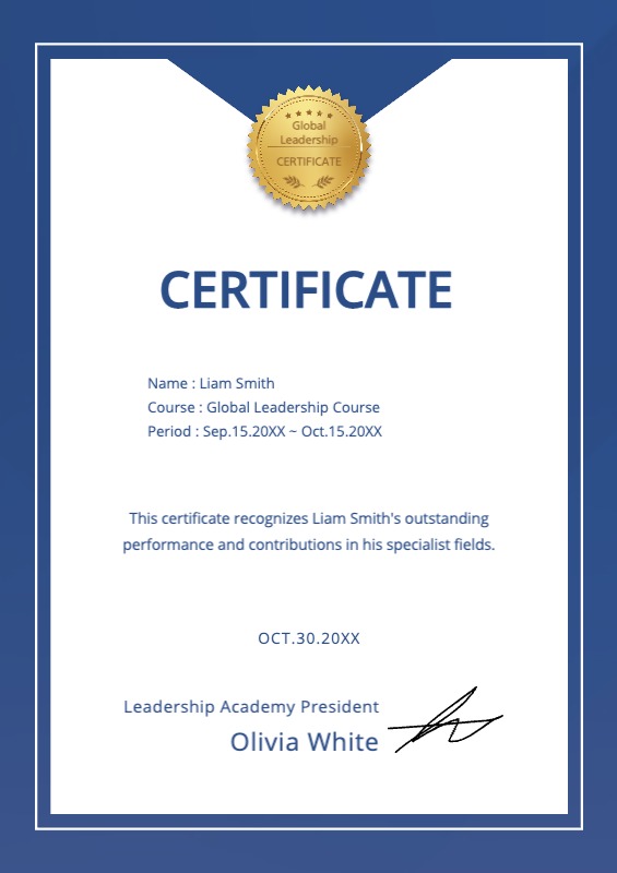 A simple blue training certificate - 미리캔버스