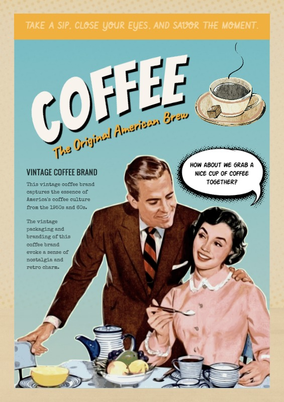 Promote a vintage coffee brand in beige and light blue - MiriCanvas