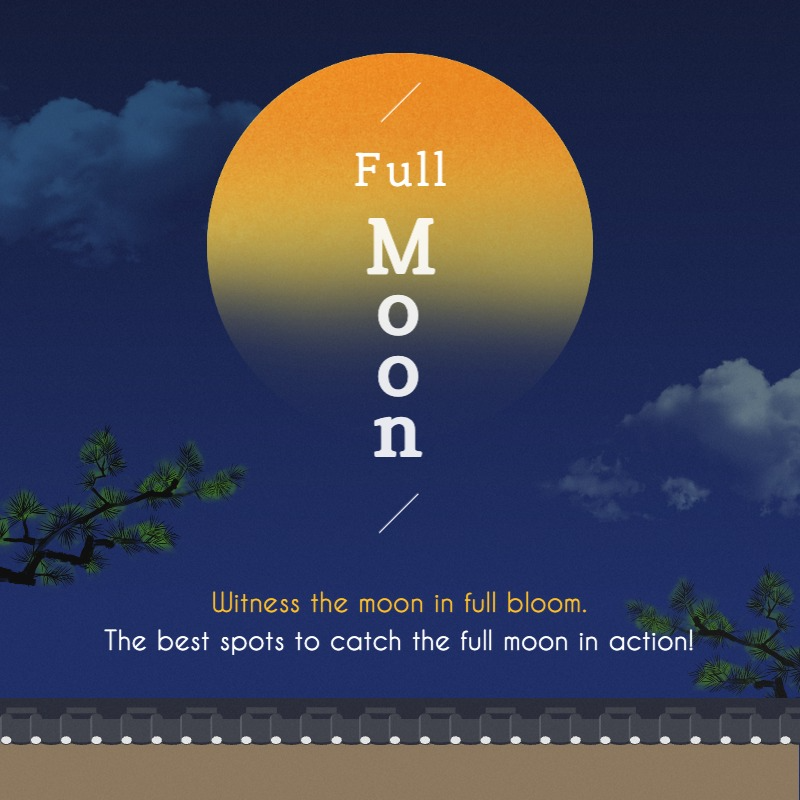 Introduction to the moon viewing spots with traditional blue and yellow ...