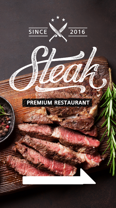 Restaurant banner with a picture of a steak on a black background ...
