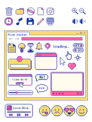 Computer screen-style elements with yellow and pink pixels - MiriCanvas
