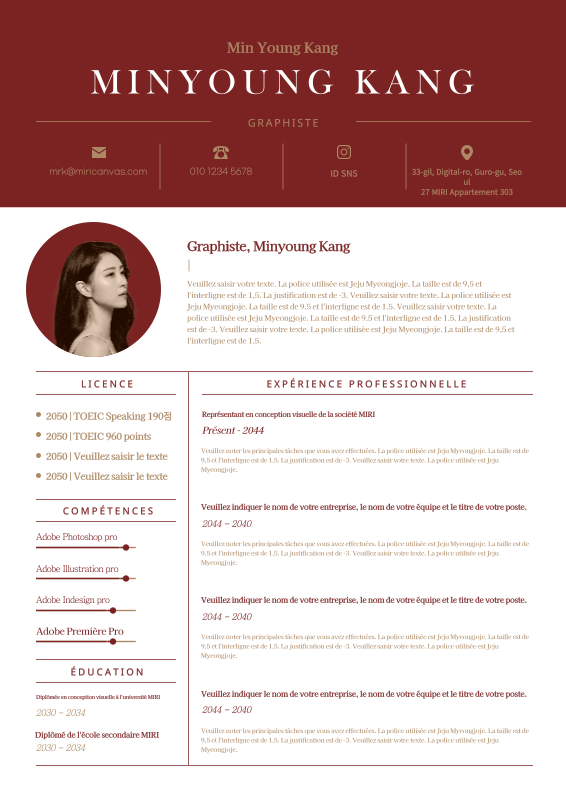 Un CV classique en rouge et or - MiriCanvas