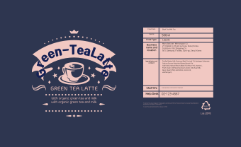 Pink Navy Illustrated Green Tea Latte Label - MiriCanvas