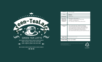 Green Tea Latte Label with Turquoise Illustration - MiriCanvas