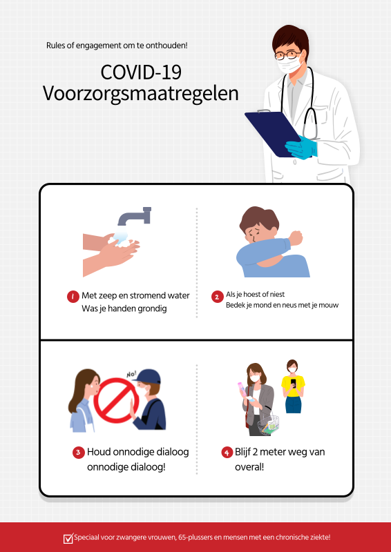 Een duidelijke, rode en witte gids voor COVID-19 voorzorgsmaatregelen ...