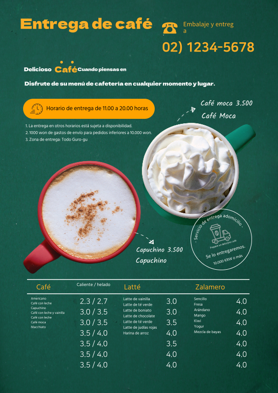 Green photo cafe cafe delivery menu - MiriCanvas