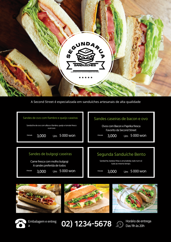 Menu de sandes de restaurante limpo com destaque para fotografia a ...