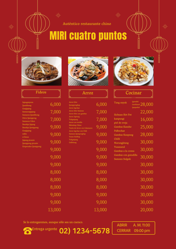 Foto roja destaca restaurante oriental menú chino - 미리캔버스