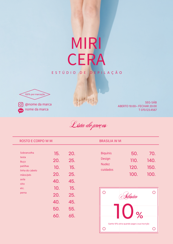 Menu de loja de depilação limpa com destaque para fotografia cor-de ...