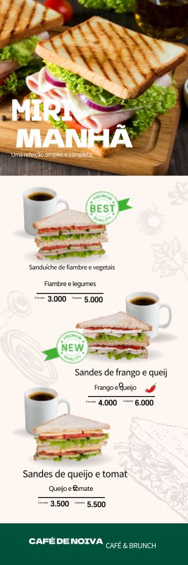 Menu de sandes de restaurante limpo com destaque para fotografia verde ...