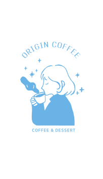 Light blue hand-drawn coffee illustration business card for a cafe - 미리캔버스
