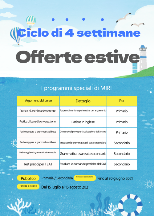 Programma estivo d'inglese di 4 settimane Programma speciale dell ...