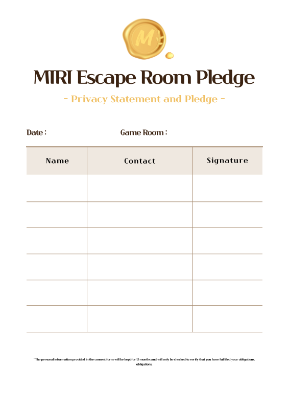 The Escape Room Privacy Pledge in brown tabular form - MiriCanvas