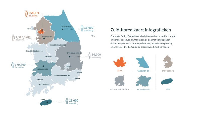 Bevolkingsdiagram van Zuid-Korea op een kaart van het Koreaanse ...