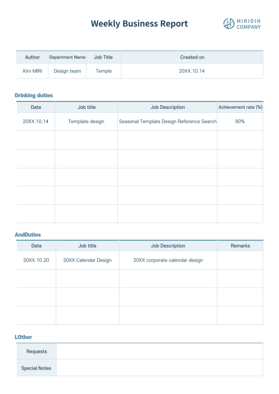 Simple corporate business format weekly business report - MiriCanvas