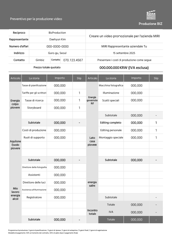 Il preventivo per la produzione di video promozionali in grigio ...