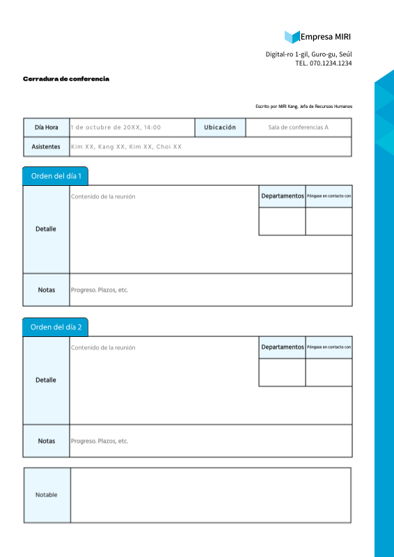 Formato del documento del acta de la reunión de la empresa en puntos ...