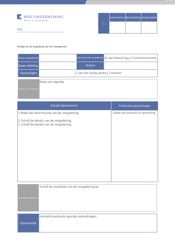 Eenvoudig blauw en grijs verslag van de notulen van de ...