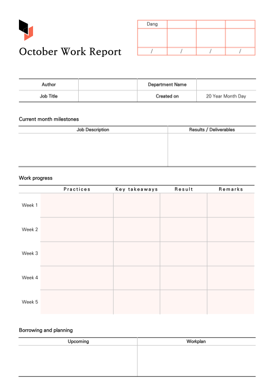 Clean monthly work reports in white and beige - MiriCanvas