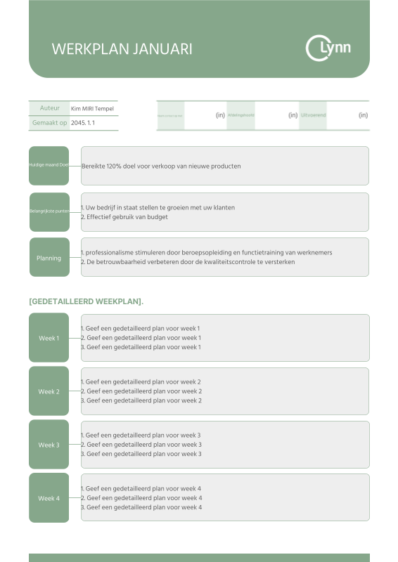 Maandelijks werkplan in kalmerend groen - MiriCanvas