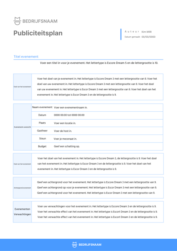 blauw eenvoudig promotieplan document sjabloon - 미리캔버스