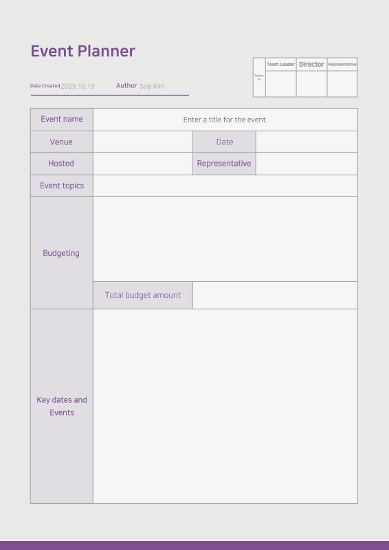 A simple event planner in purple - MiriCanvas