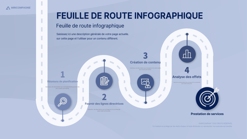 Infographie de feuille de route calme et propre dans les tons bleus ...
