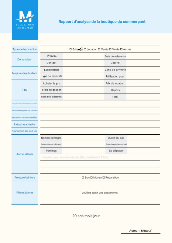 Bleu, modèle de rapport d'analyse de magasin bureaucratique - MiriCanvas