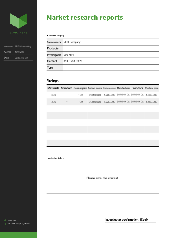Green, bureaucratic market research report documentation - MiriCanvas