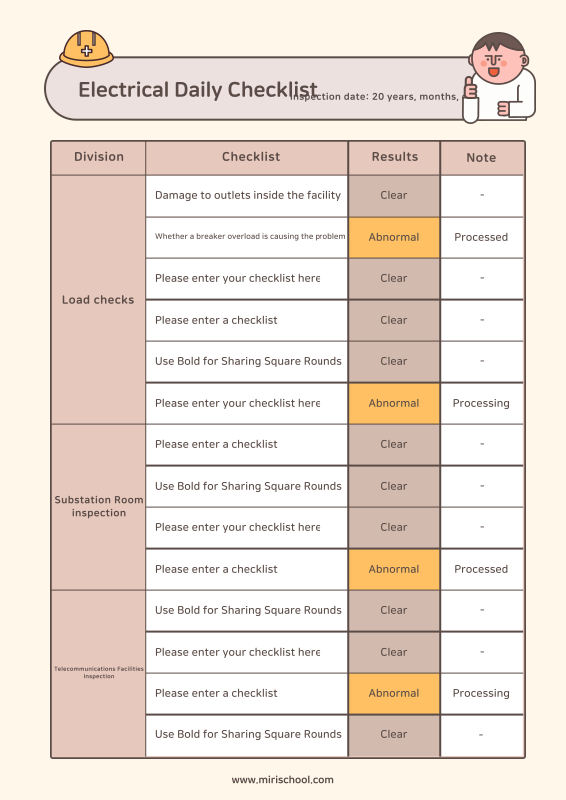 Cute brown illustration concept electrical checklist - 미리캔버스