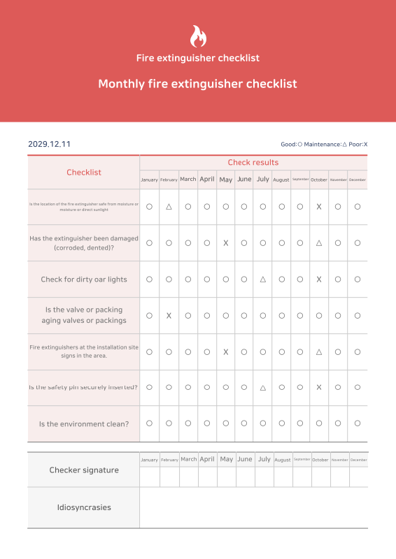 Red and White's Monthly Fire Extinguisher Checklist - MiriCanvas