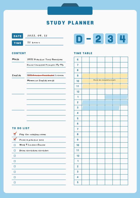 Blue clean and simple study planner documentation - MiriCanvas