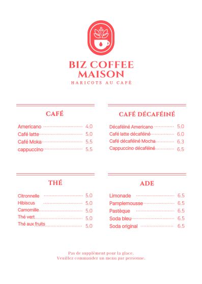 Prix des menus pour un concept simple de café rouge et blanc - MiriCanvas