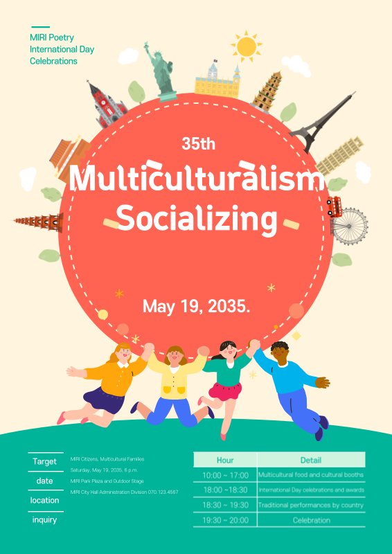 A guide to World Day multicultural events in the colors of coral and ...
