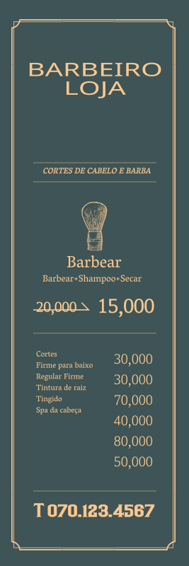 Conceito de moldura simples em verde e amarelo Preços na barbearia ...