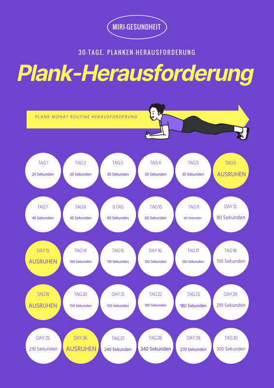 Plank One Month Routine Challenge Vertical Web Poster in Lila und Gelb ...