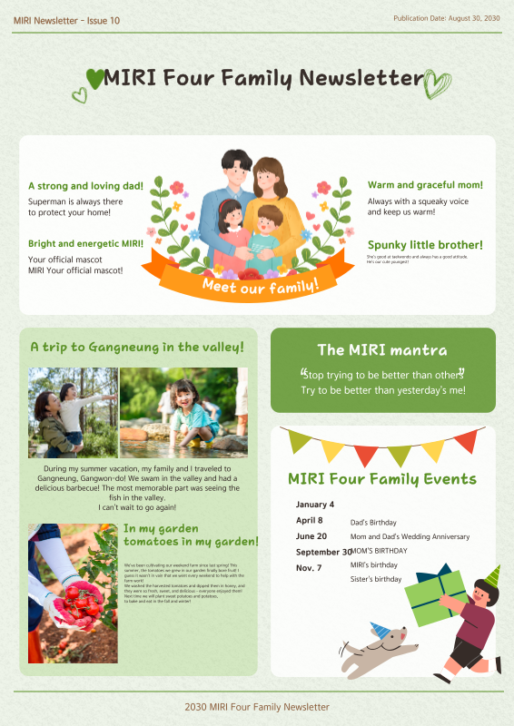 A bright and cheerful family newsletter in chartreuse color Family ...