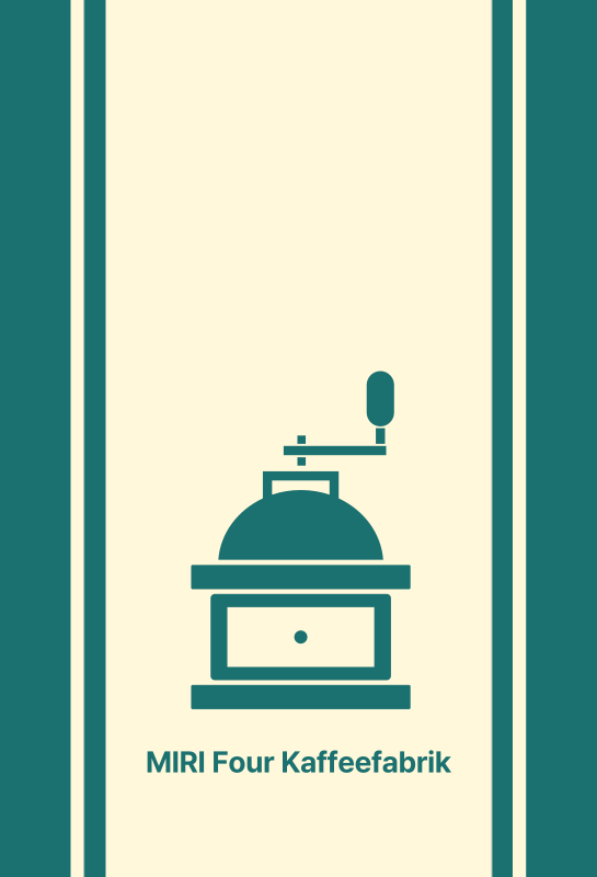 Kaffee-Café-Balsa mit türkisfarbener Linie, die eine Kaffeemühle ...