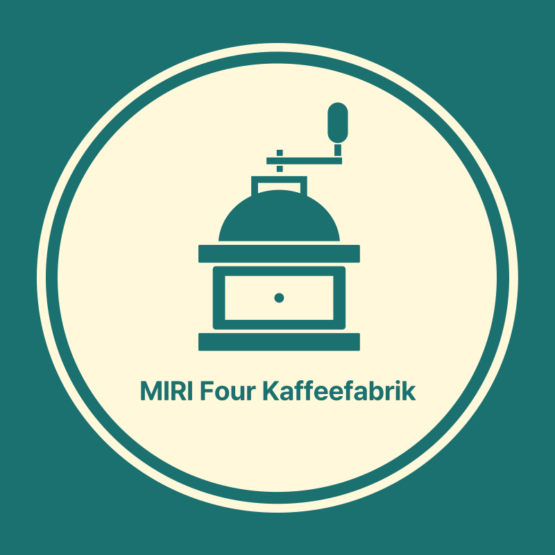 Kaffee-Café-Balsa mit türkisfarbener Linie, die eine Kaffeemühle ...