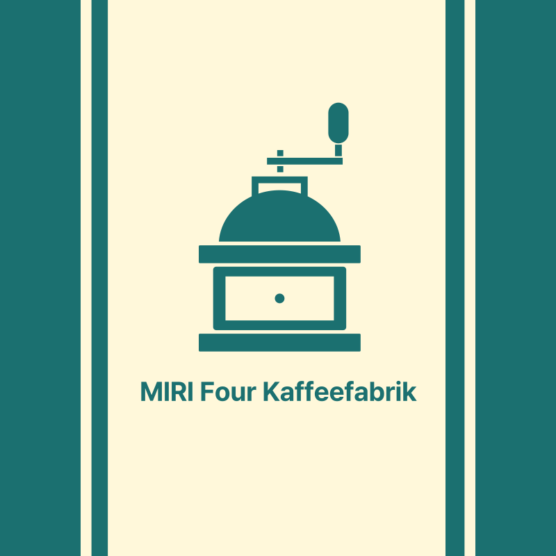 Kaffee-Café-Balsa mit türkisfarbener Linie, die eine Kaffeemühle ...