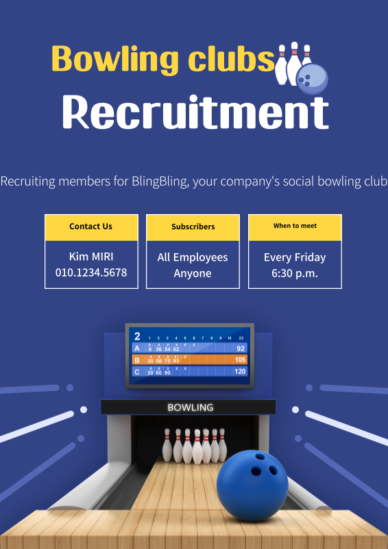 Blue and yellow illustration of a company club recruitment announcement ...