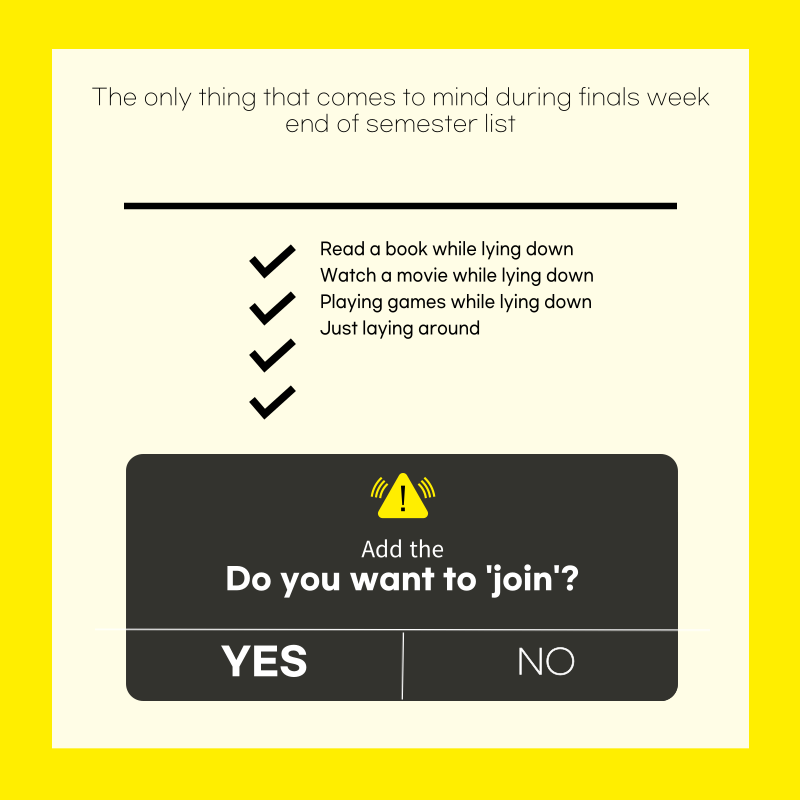 A simple yellow and black end-of-exam bucket list post - MiriCanvas