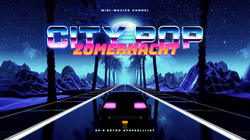 Retro city-pop afspeellijst in blauw en roze - 미리캔버스