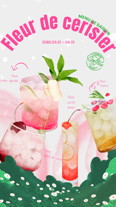 Nouvelle annonce de menu pour un charmant café au printemps rose ...