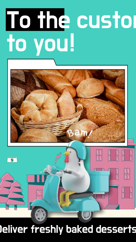 Delivery open ad riding a mint-colored motorcycle - MiriCanvas