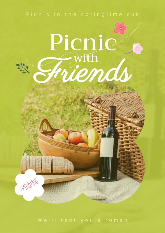 A colorful springtime picnic ad in green - 미리캔버스