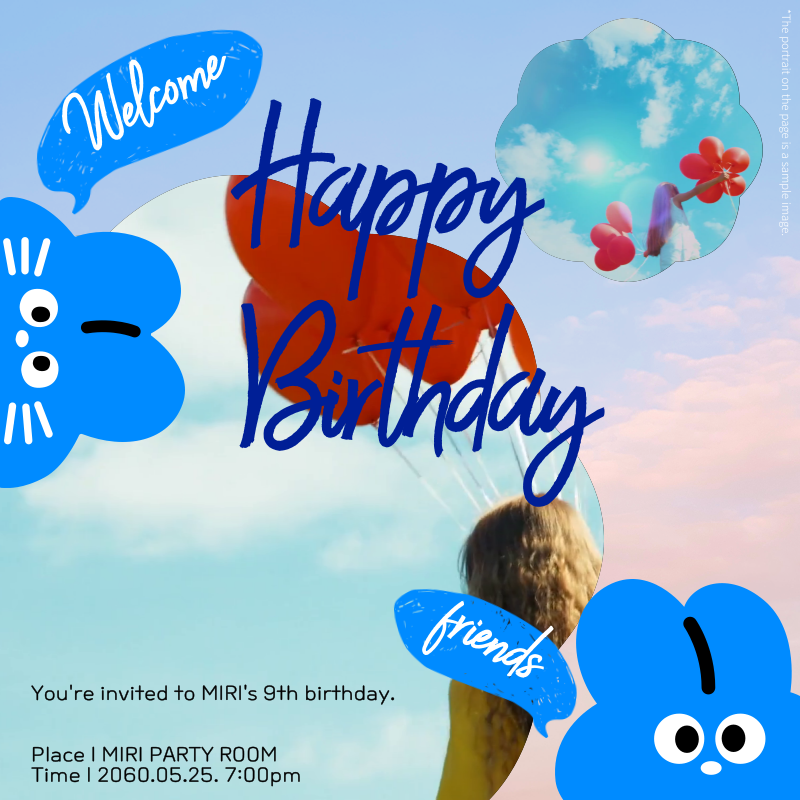 Birthday of a cute kid with a blue bunny character - 미리캔버스